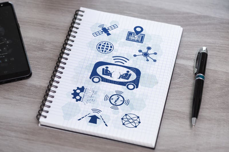 Self-driving Car Concept on a Notepad Stock Illustration - Illustration ...