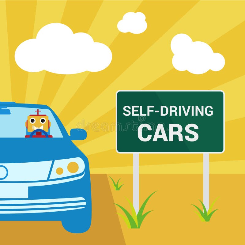 Self-driving Car with Crazy Droid Vector Illustration Stock Vector ...