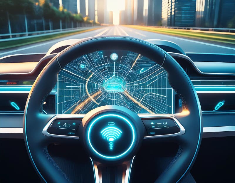 Self-driving Car Dashboard with a Digital Map Stock Illustration ...
