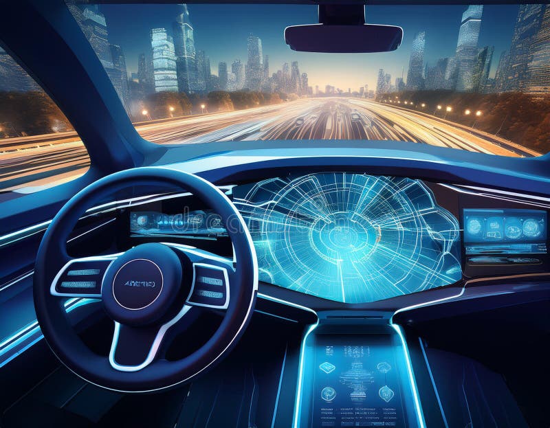 Self-driving Car Dashboard with a Digital Map Stock Illustration ...