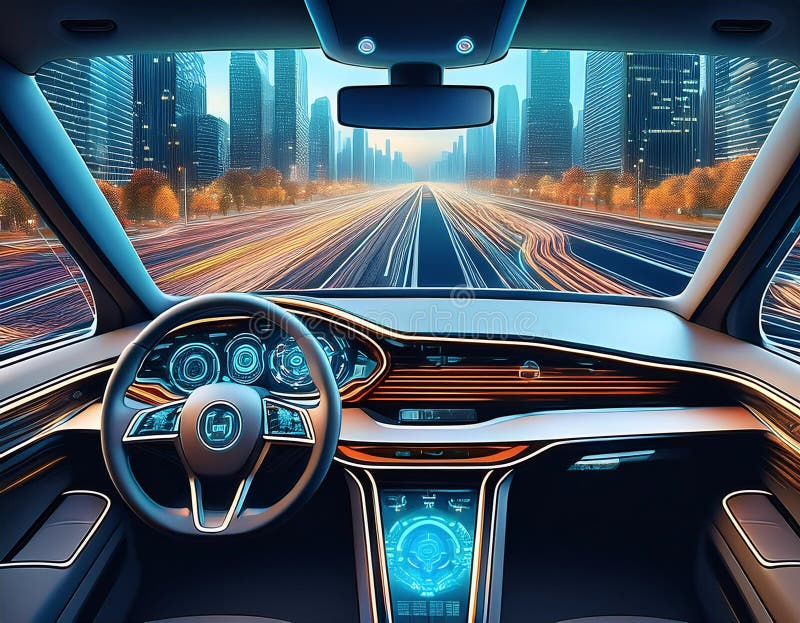 Self-driving Car Dashboard with a Digital Map Stock Illustration ...
