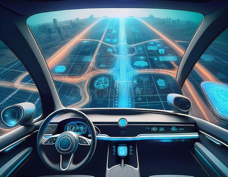 Self-driving Car Dashboard with a Digital Map Stock Illustration ...