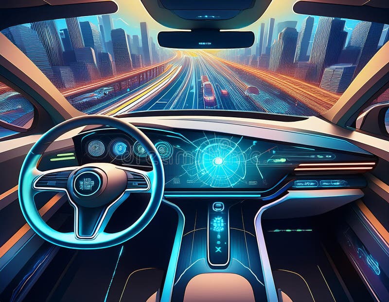 Self-driving Car Dashboard with a Digital Map Stock Illustration ...