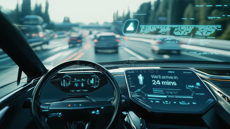 Self Driving Car with Digital Display Showing Arrival Time on Dashboard ...