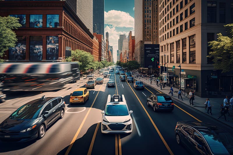 A Self Driving Car Navigating through City. Technology Iot. Smart City ... A Self Driving Car Navigating through City. Technology Iot. Smart City ...