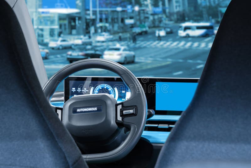 Self Driving Car on a Road. Autonomous Vehicle Stock Image - Image of ...