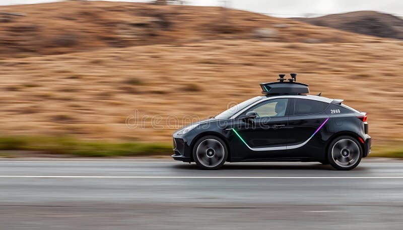 Self-driving Car on Road, Autonomous Vehicle Concept, Stock Photo ...