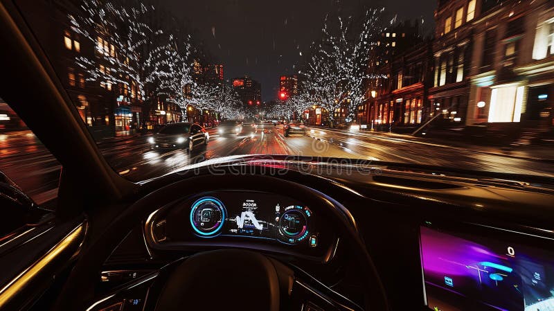 Self-driving Car S Dashboard Display Showing a Real-time Feed from Its ...