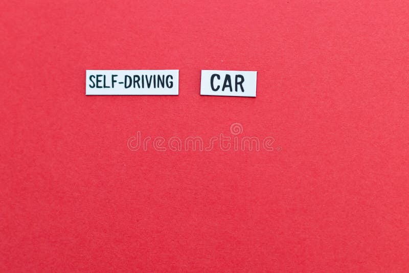 SELF DRIVING CAR Text on Label on Red Background. Autonomous Driving ...