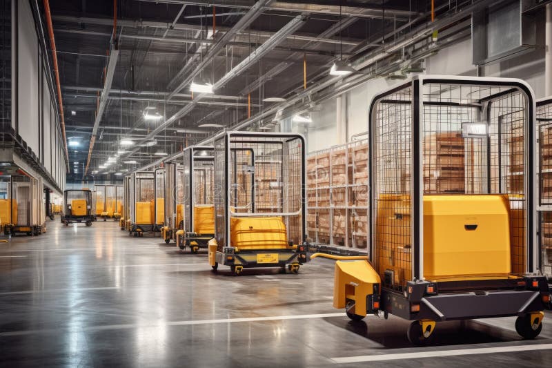 Self-driving Carts Transporting Goods in Facility Stock Illustration ...