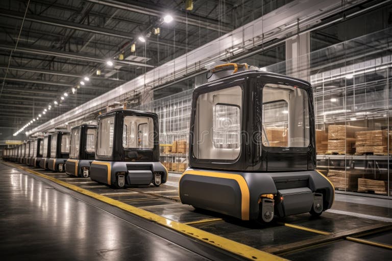 Self-driving Carts Transporting Goods in Facility Stock Illustration ...