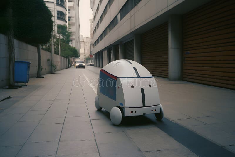 Self-driving Delivery Robot Concept. Neural Network AI Generated Stock ...