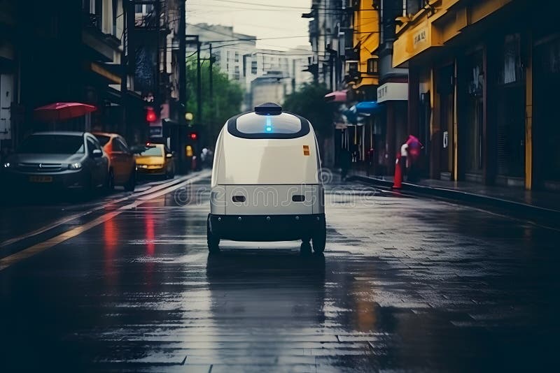 Self-driving Delivery Robot Concept. Neural Network AI Generated Stock ...