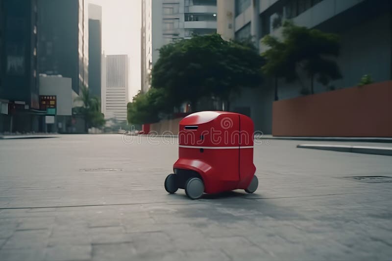 Self-driving Delivery Robot Concept. Neural Network AI Generated Stock ...