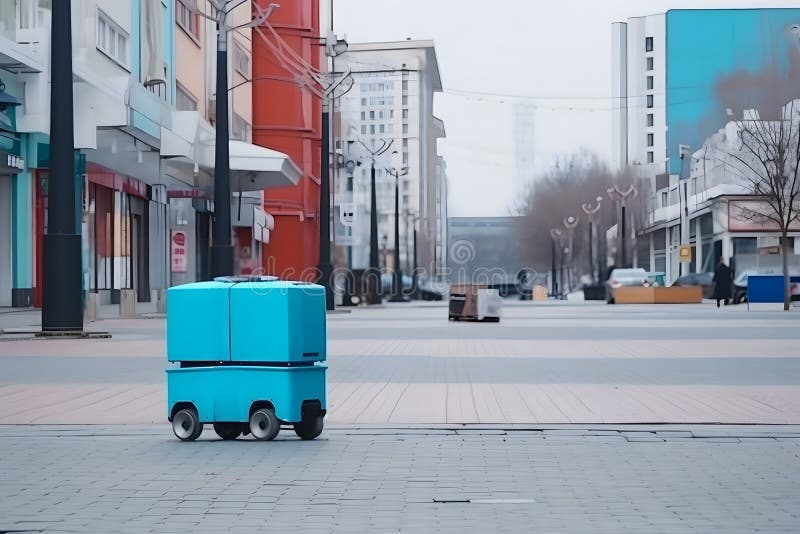 Self-driving Delivery Robot Concept. Neural Network AI Generated Stock ...