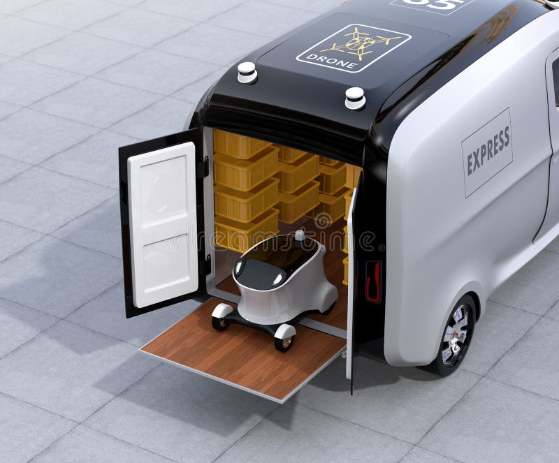 Self-driving Delivery Robot on Van& X27;s Tail Lift Stock Illustration ...