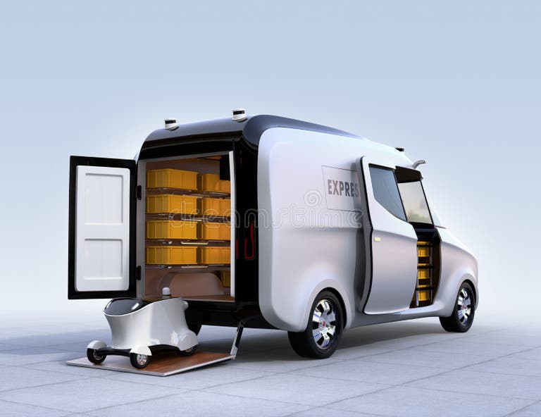 Self-driving Delivery Robot on Van& X27;s Tail Lift Stock Illustration ...
