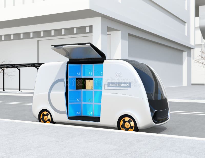Self-driving Delivery Van`s Side Door Opened Stock Illustration ...