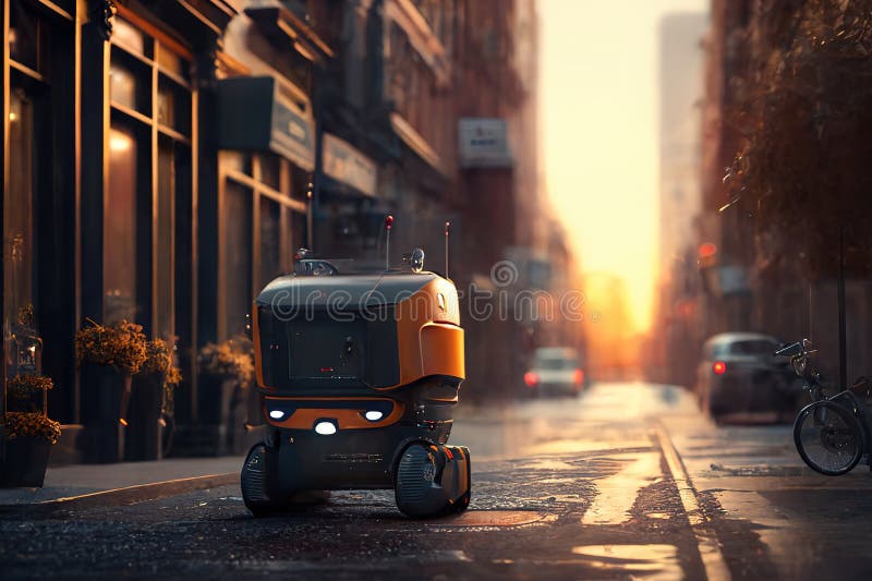 Self Driving Devivery Robot on City Street Stock Photo - Image of road ...