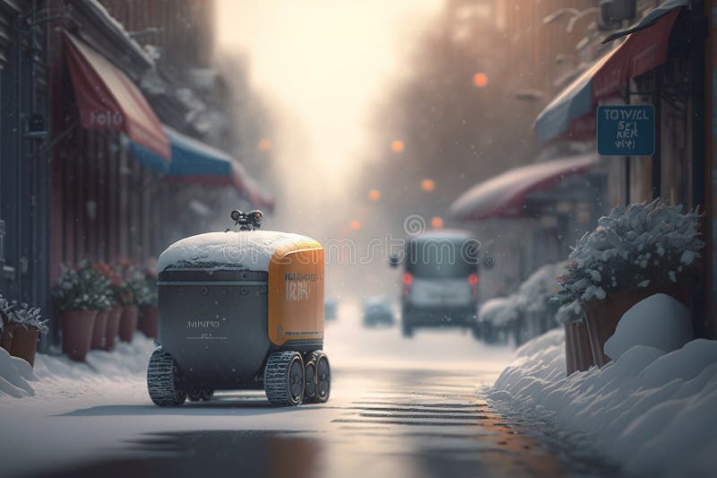 Self Driving Devivery Robot on City Street Stock Image - Image of ...