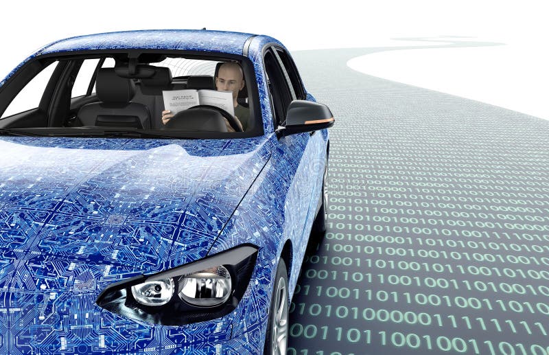 Self Driving Electronic Computer Car on Road Stock Illustration ...