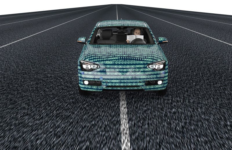 Self Driving Electronic Computer Car on Road Stock Illustration ...
