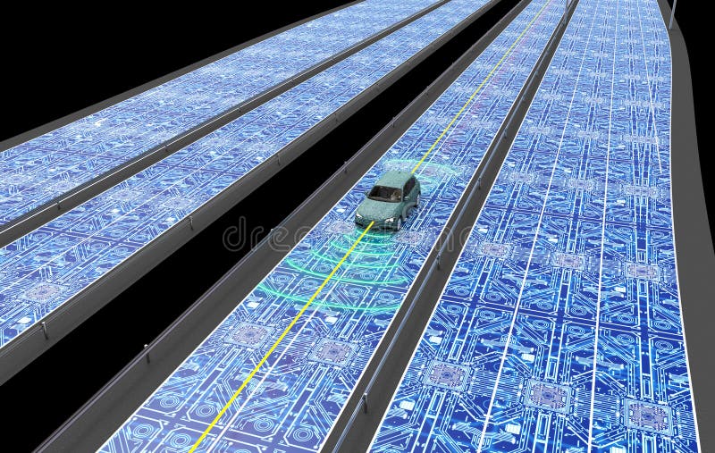 Self Driving Electronic Computer Car on Road Stock Illustration ...