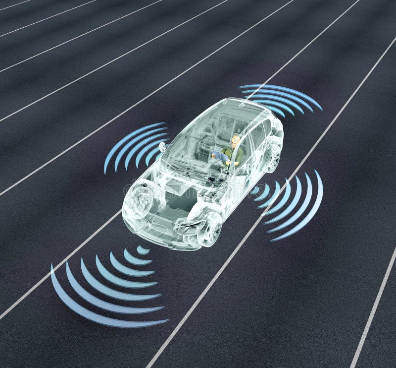 Self Driving Electronic Computer Cars on Road Stock Illustration ...