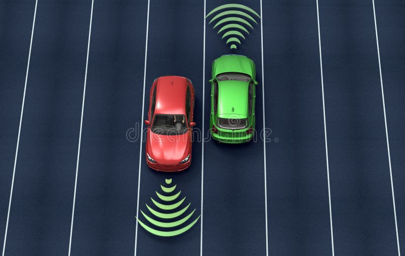 Self Driving Electronic Computer Cars on Road Stock Illustration ...