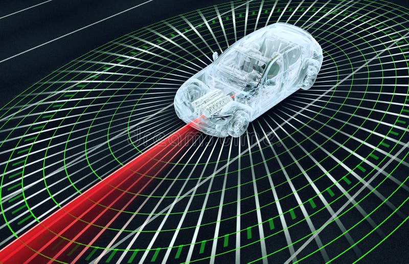 Self Driving Electronic Computer Cars on Road Stock Illustration ...