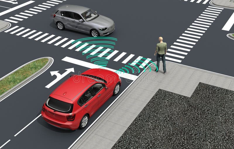 Self Driving Electronic Computer Cars on Road Stock Illustration ...