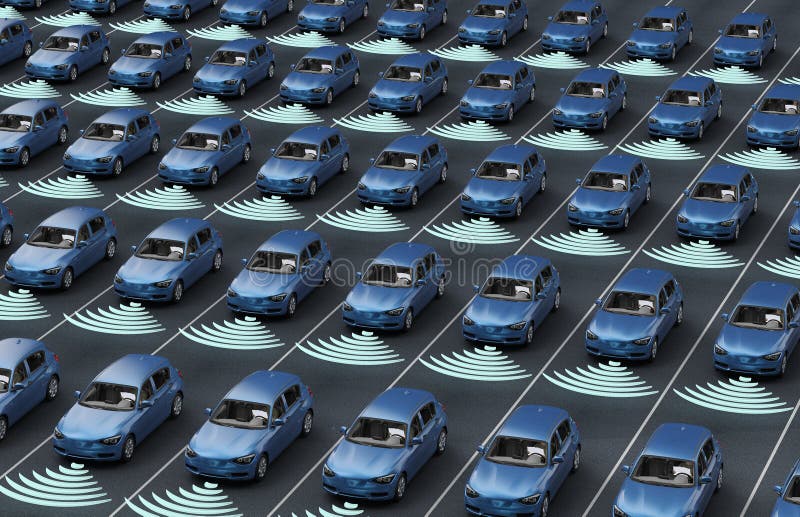 Self Driving Electronic Computer Cars on Road Stock Illustration ...