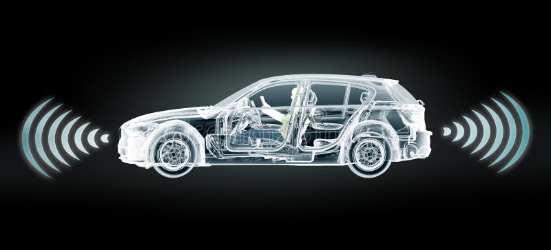 Self Driving Electronic Computer Cars on Road Stock Illustration ...