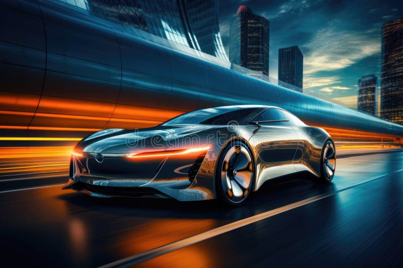 Self-driving Futuristic Car of the Future on the Highway Stock Photo ...