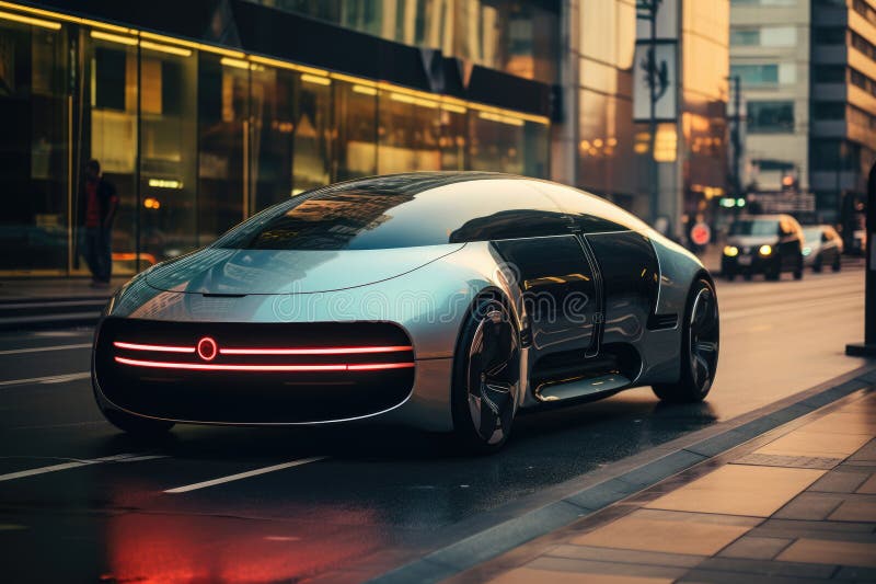 Self-driving Futuristic Car of the Future on the Highway Stock Photo ...