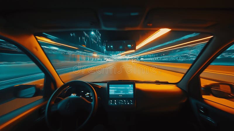 Self-driving Taxi, with a Minimalist Interior, Cruising Down an Empty ...