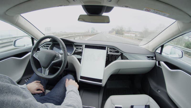 CLOSE UP: Tesla Model S Self-driving Autopilot Autosteering on Highway ... CLOSE UP: Tesla Model S Self-driving Autopilot Autosteering on Highway ...