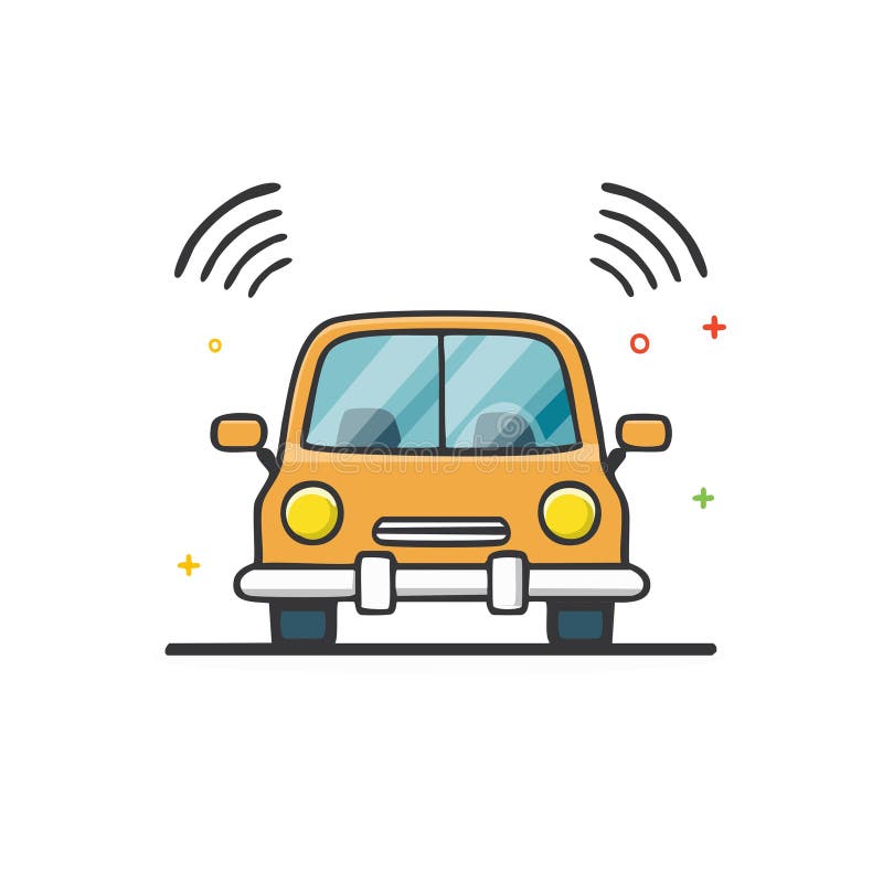 Self-Driving Vehicle Autonomous Car Sensor Technology Orange Car with ...