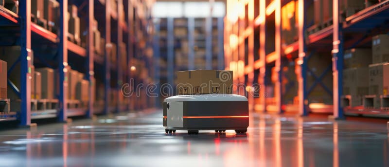A Self-driving Warehouse Robot Loaded with Boxes Traverses the Storage ...