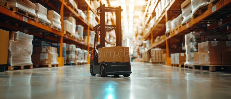 A Self-driving Warehouse Robot Loaded with Boxes Traverses the Storage ...