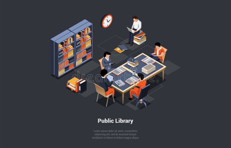 Self Education and Online Library. Male and Female Students at Library ...