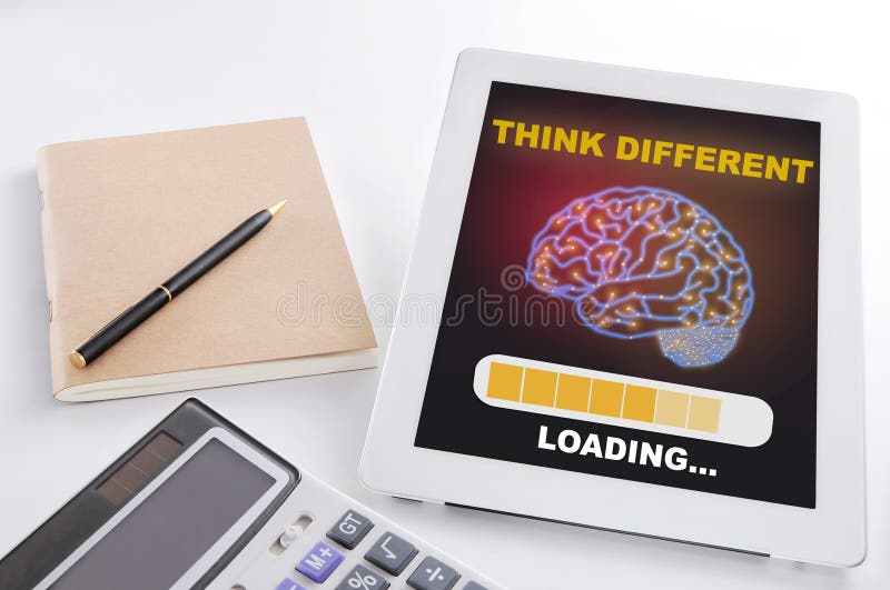 Think Different Loading with Brain on Digital Computer Tablet on Busy ...