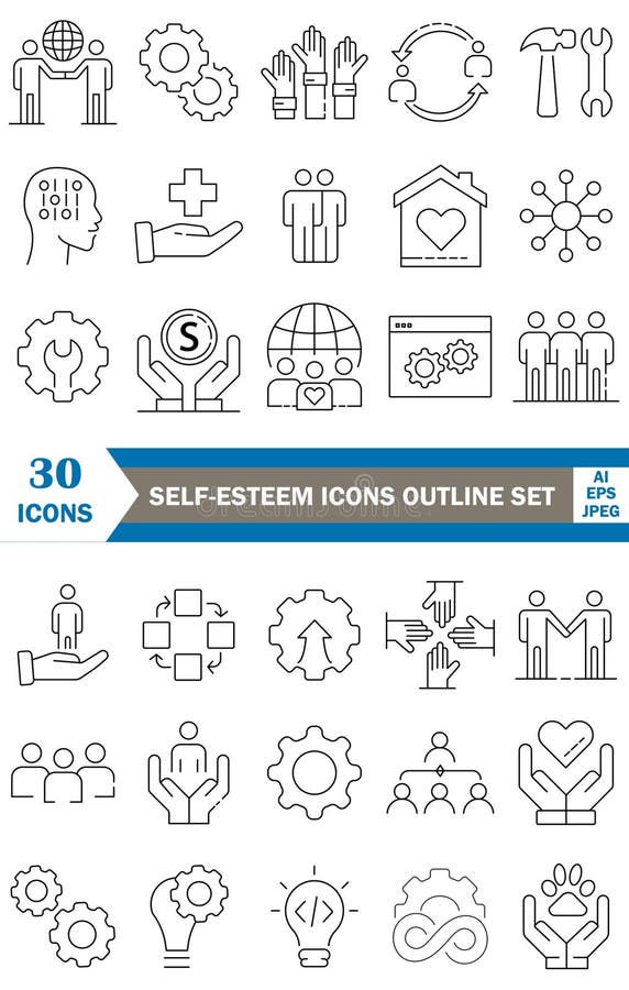 Self-esteem Icons Set, Outline Style Vector Illustrator Set Stock ...