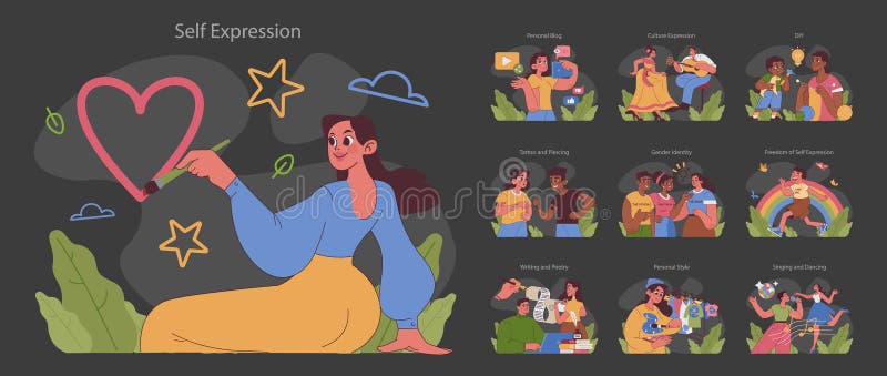 Self Expression Set. Flat Vector Illustration Stock Illustration ...