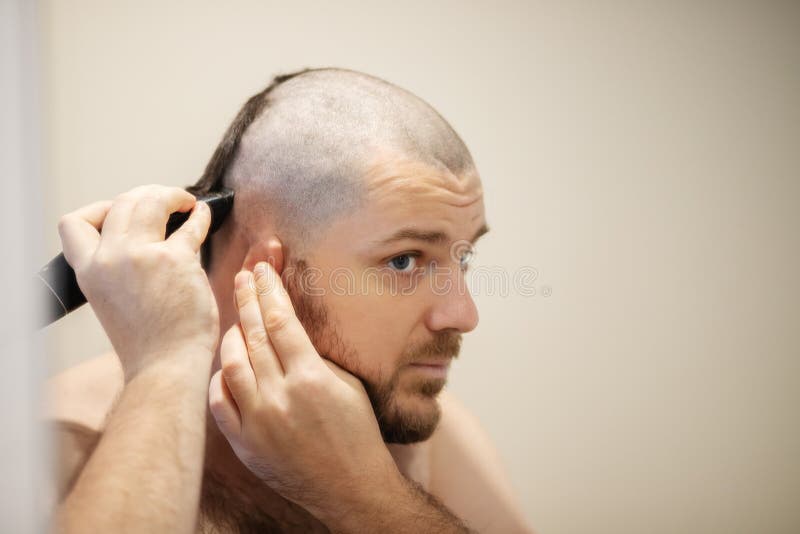 Self Haircut, Man Shaving His Head with a Clipper Stock Photo - Image ...