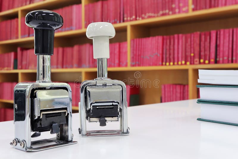 Self-inking, Rubber Date Stamp on the Table in the Library. Stock Image ...
