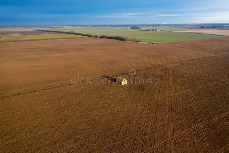 The Self-isolation in a Lonely House in the Middle of a Field Top View ...