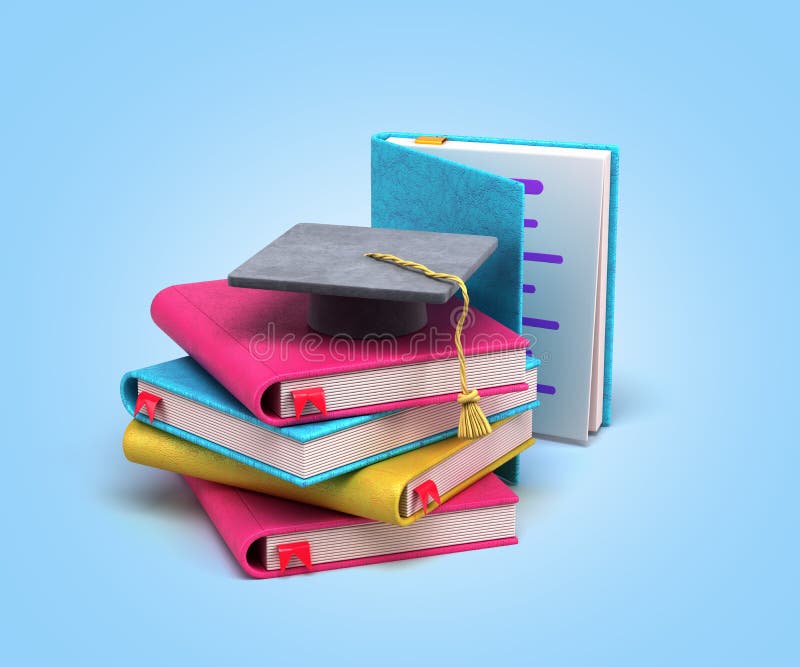 Self Learning Concept Blank Books in Stack 3d Illustration on White ...