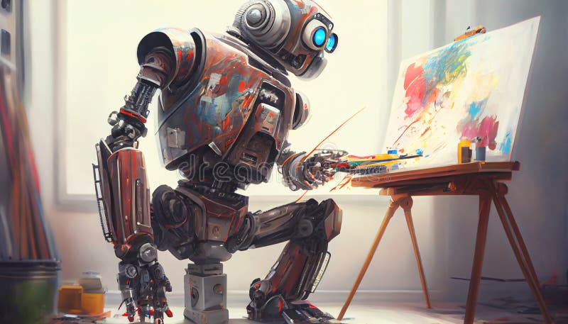 Self Learning Robot Painting a Picture Stock Illustration ...