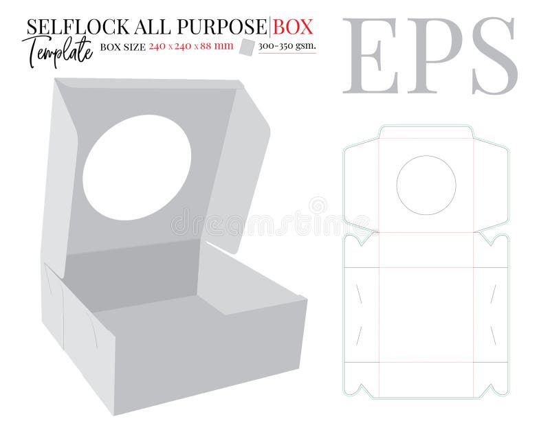 Pizza Box Template with Die Cut Lines, Paperboard Delivery Box, Self ...